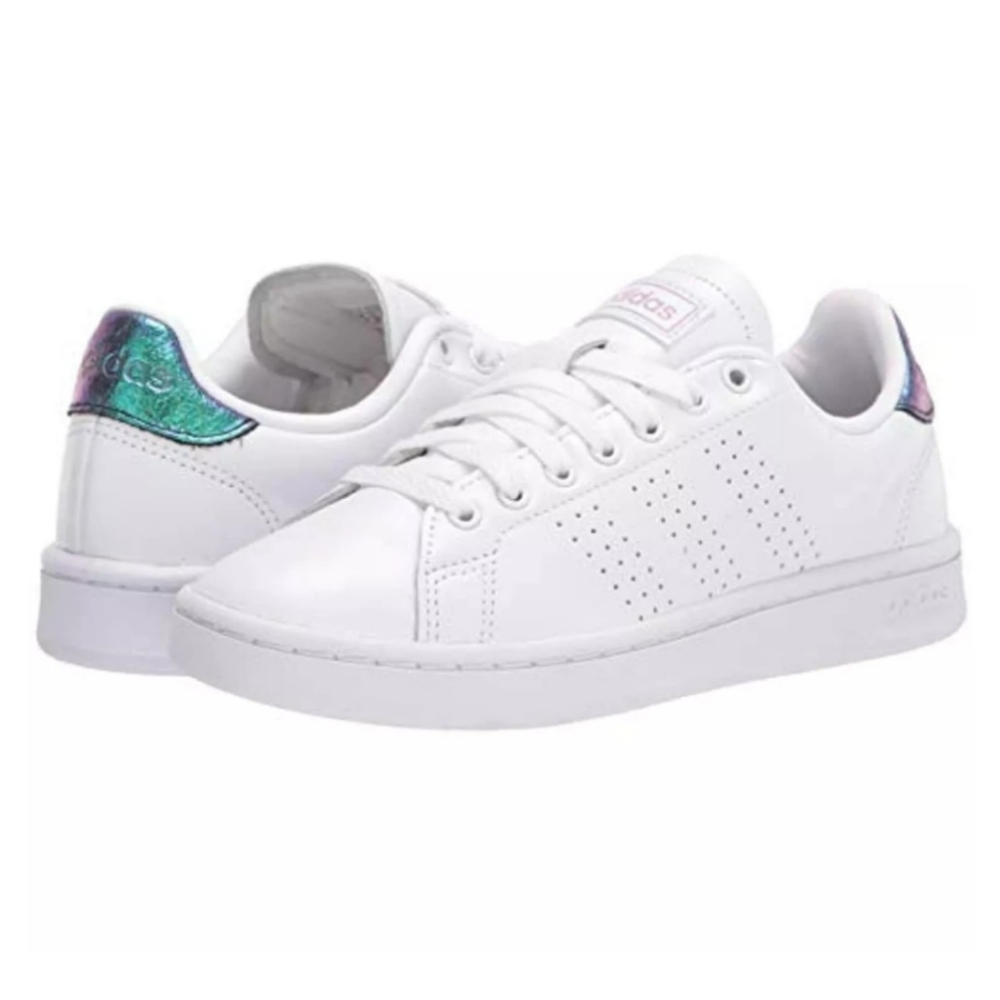 Adidas Advantage White & Iridescent Green Leather Sne… - Gem